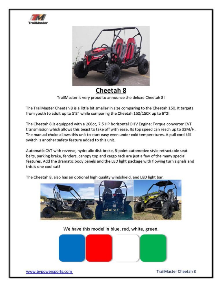 Trailmaster Cheetah 8 200cc Go Kart - Horizontal OHV Engine
