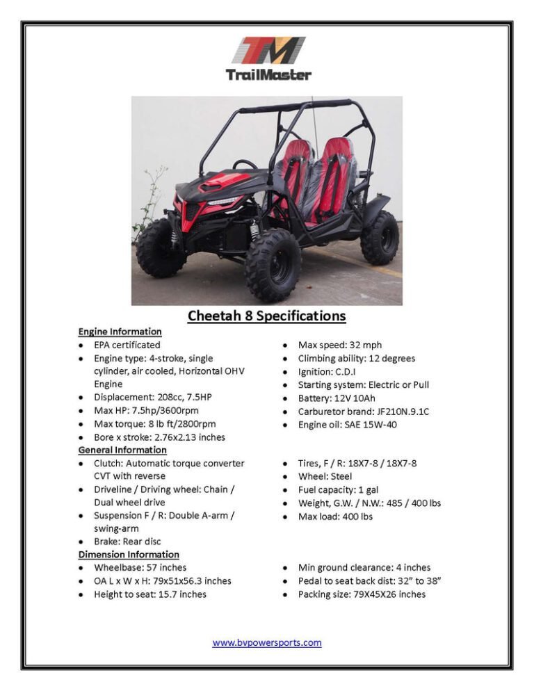 Trailmaster Cheetah 8 200cc Go Kart - Horizontal OHV Engine