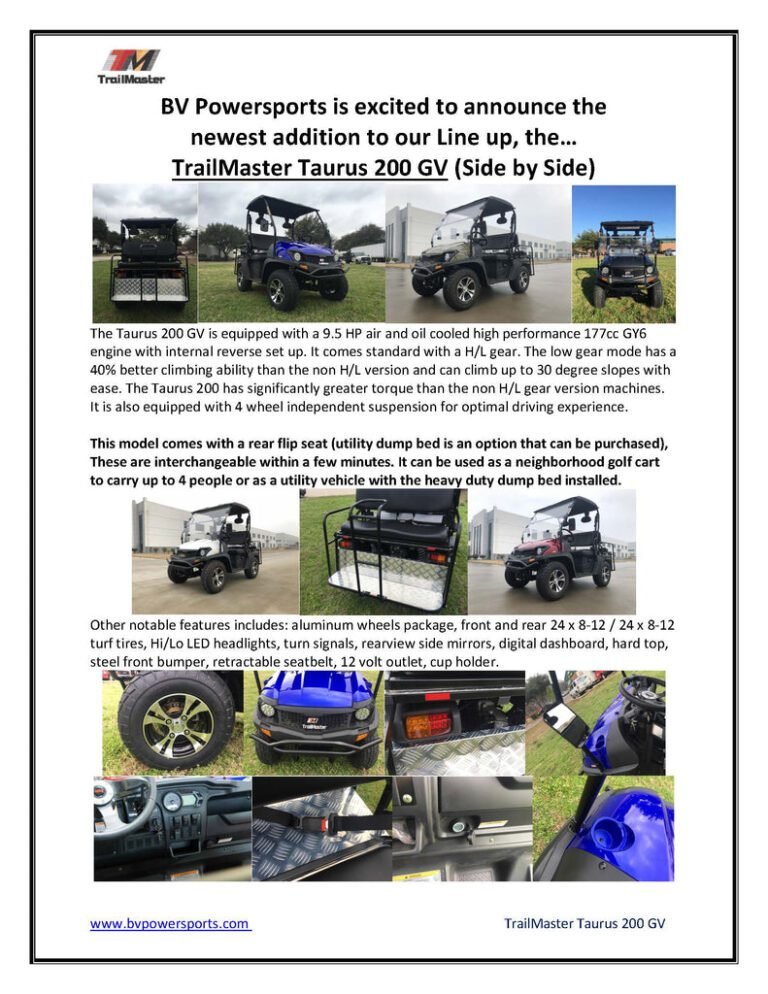 Trailmaster Taurus 200GV UTV - Powerful Gas Off-Road Utility